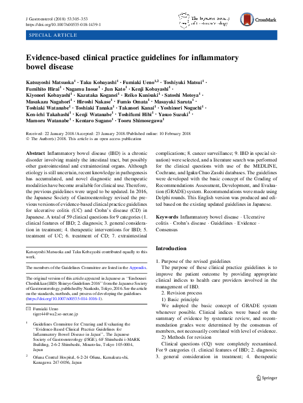 (PDF) Evidence-based clinical practice guidelines for inflammatory bowel disease | Hiroshi ...