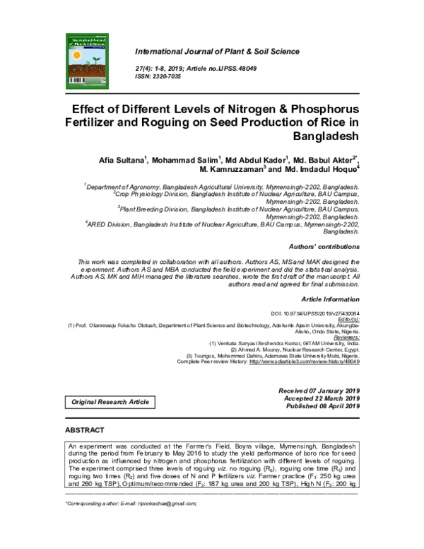 (PDF) Effect of Different Levels of Nitrogen & Phosphorus Fertilizer ...