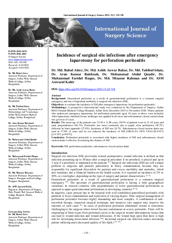 (PDF) Incidence of surgical site infections after emergency laparotomy ...