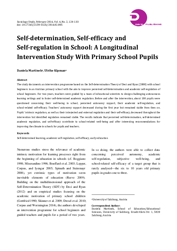 (PDF) Self-determination, Self-efficacy and Self-regulation in School ...