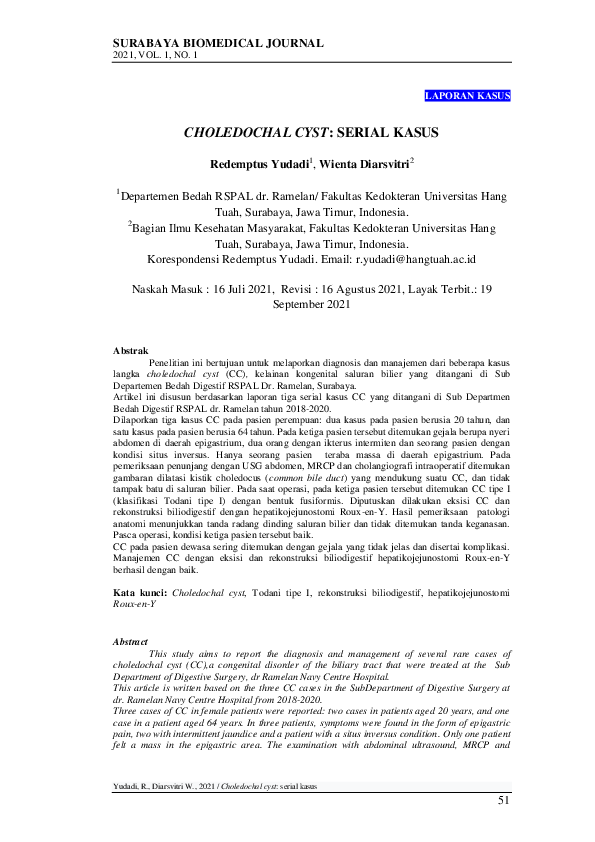 (PDF) Choledochal Cyst: Serial Kasus