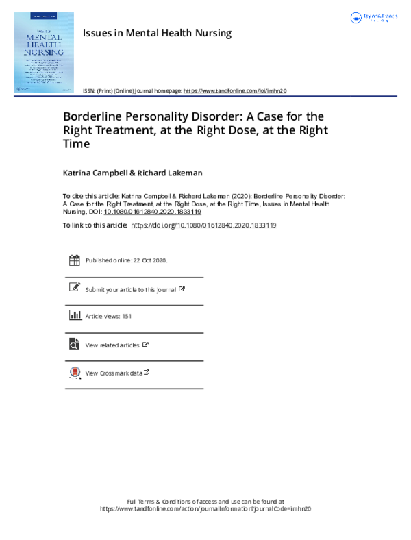 (PDF) Borderline Personality Disorder: A Case for the Right Treatment ...