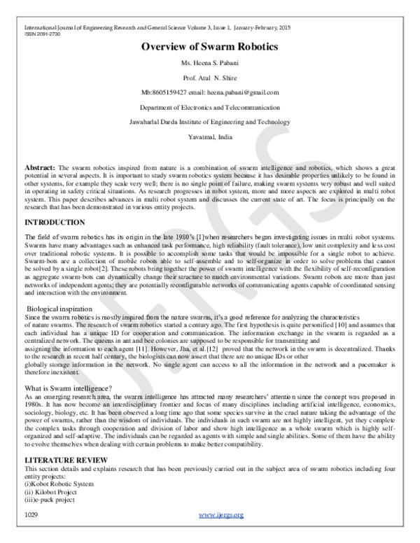 (PDF) An Overview of Swarm Robotics