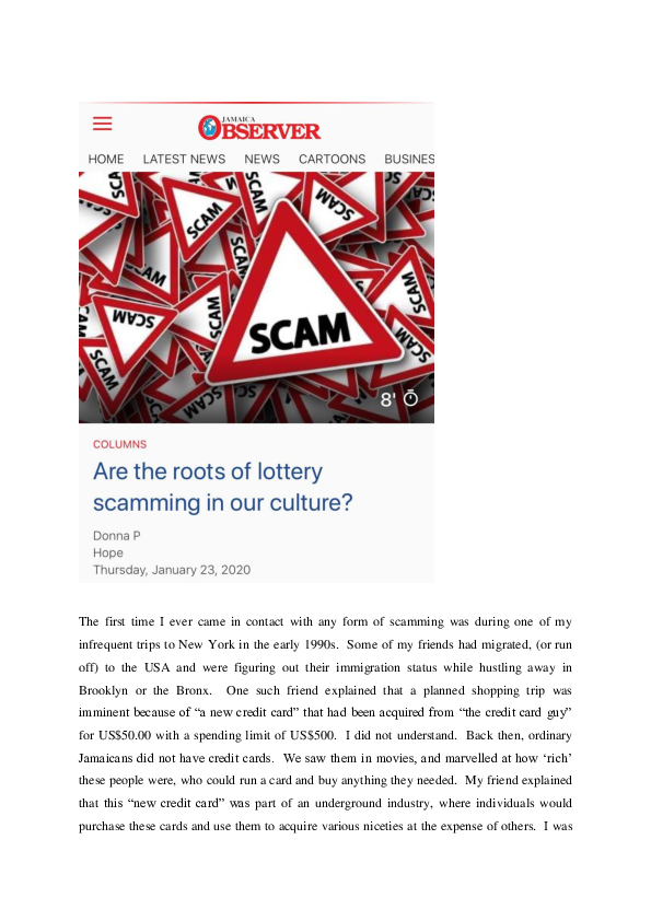 (PDF) ARE THE ROOTS OF LOTTERY SCAMMING IN OUR CULTURE?
