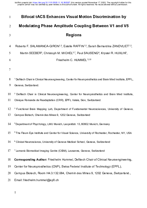 (PDF) tACS Modulates V1-V5 Phase Coupling for Improved Motion ...