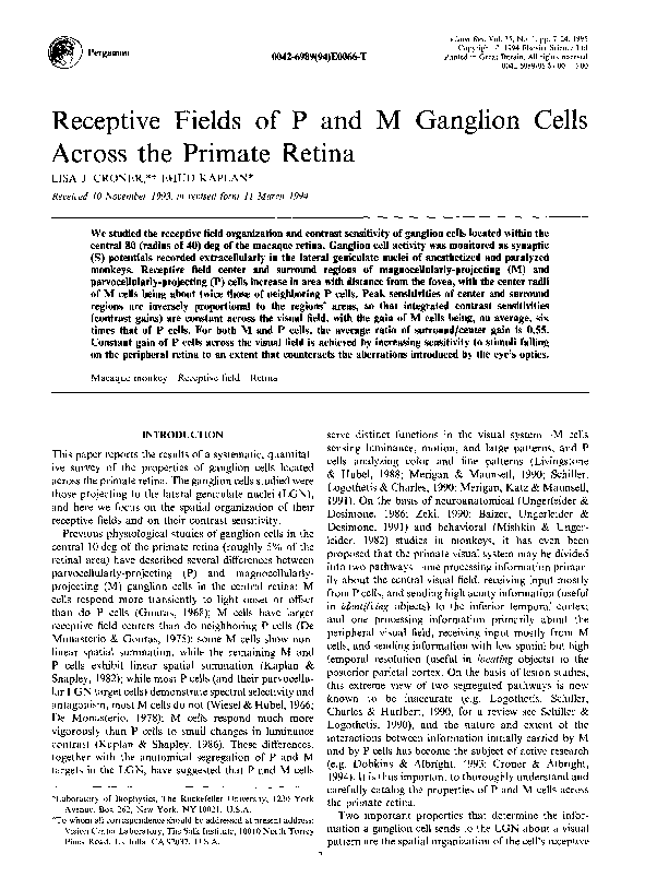 (PDF) Receptive fields of P and M ganglion cells across the primate retina
