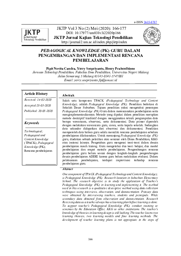 (PDF) Pedagogical Knowledge (PK) Guru Dalam Pengembangan dan ...