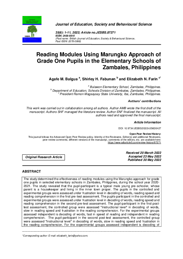 (PDF) Reading Modules Using Marungko Approach of Grade One Pupils in ...