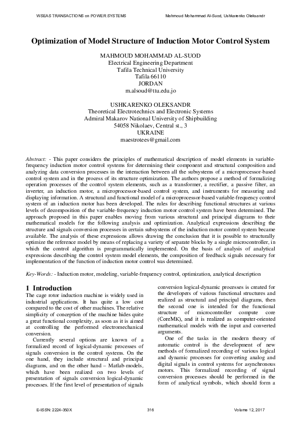 (PDF) Optimization of Model Structure of Induction Motor Control System