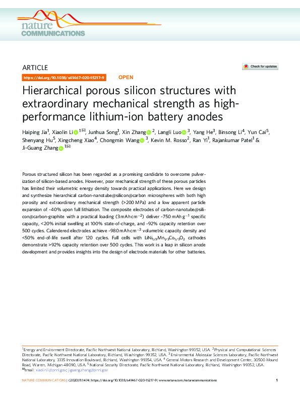 (PDF) Hierarchical porous silicon structures with extraordinary mechanical strength as high ...