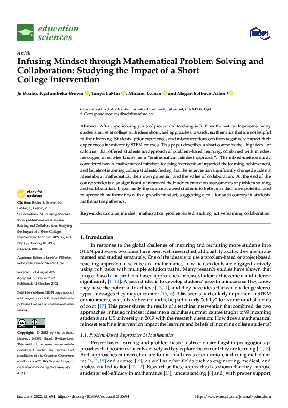 (PDF) Infusing Mindset through Mathematical Problem Solving and Collaboration: Studying the ...