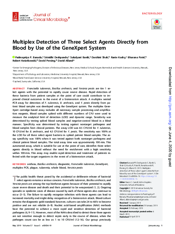 (PDF) Multiplex Detection of Three Select Agents Directly from Blood by ...