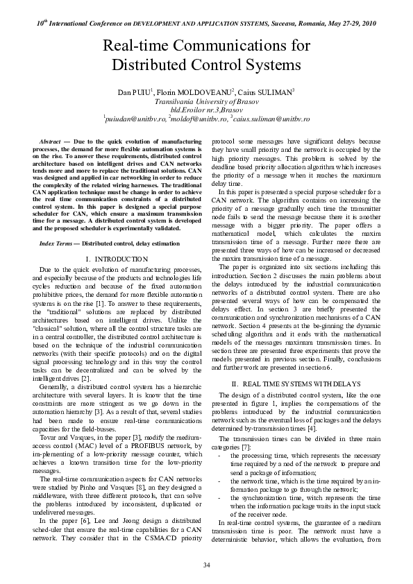 (PDF) Real-time Communications for Distributed Control Systems