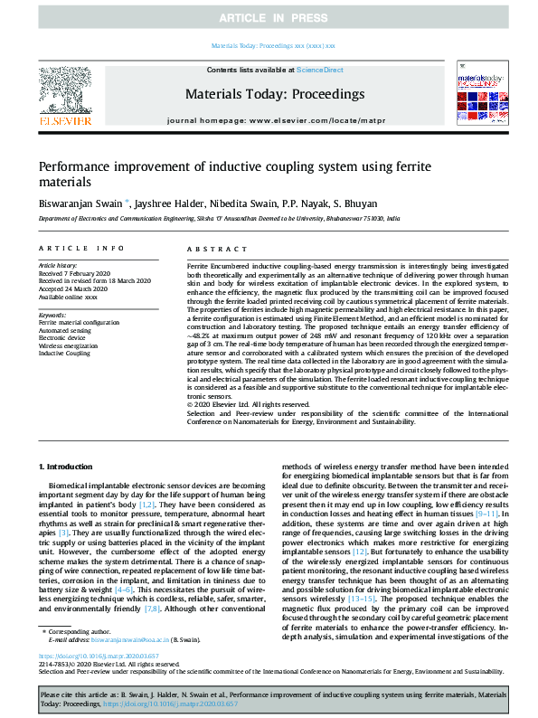 (PDF) Performance improvement of inductive coupling system using ferrite materials