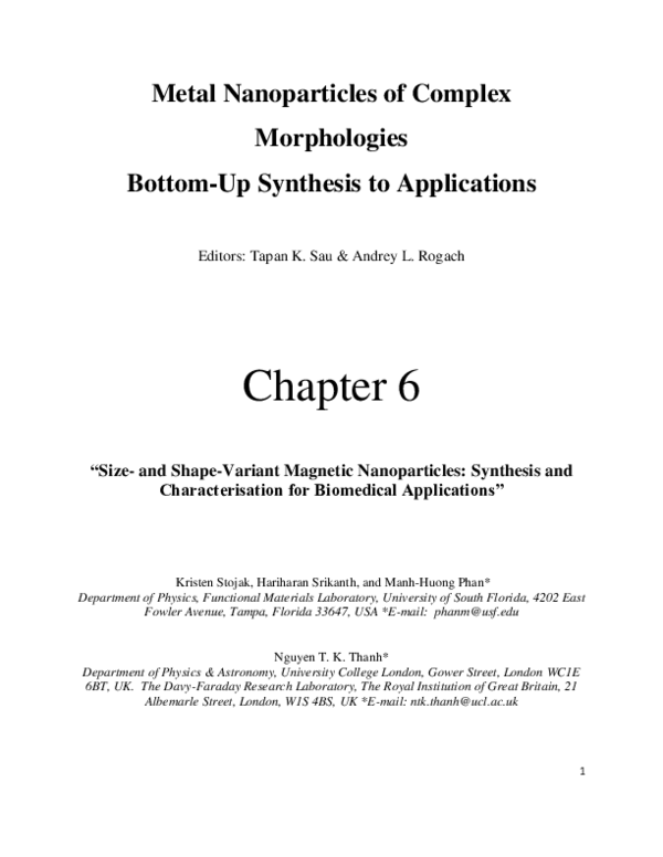 (PDF) Size-and Shape-Variant Magnetic Nanoparticles: Synthesis and Characterisation for ...