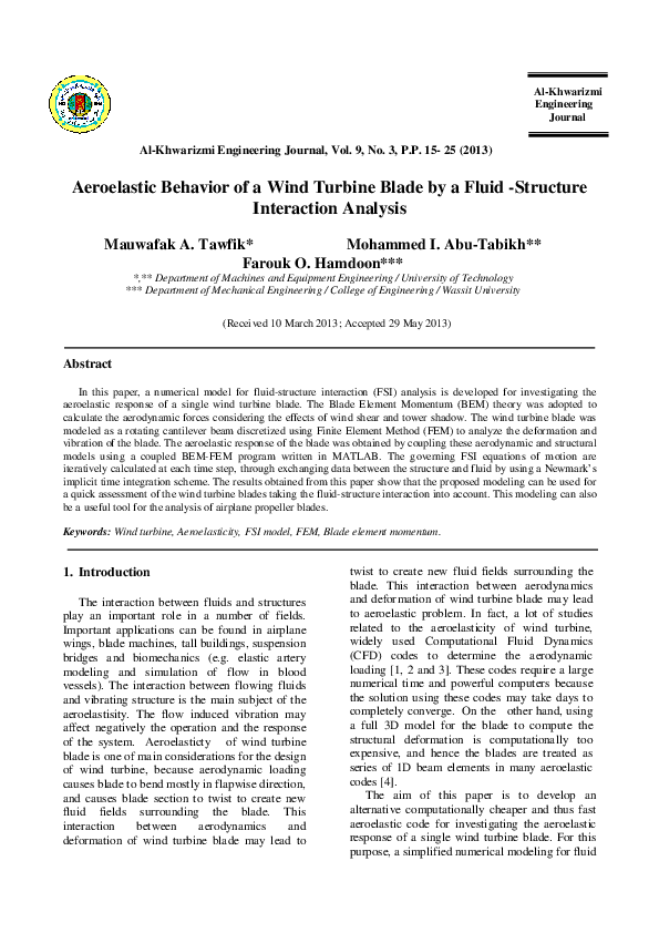 (PDF) Aeroelastic Behavior of a Wind Turbine Blade by a Fluid -Structure Interaction Analysis ...