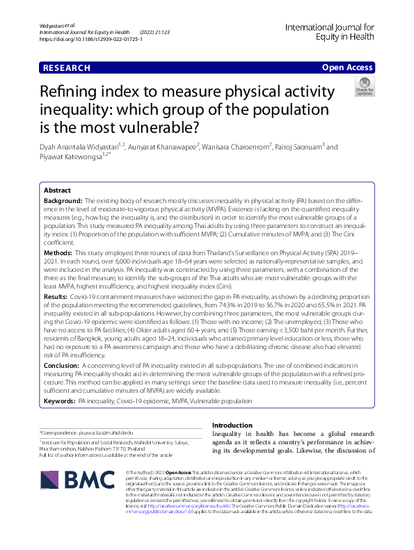 (PDF) Refining index to measure physical activity inequality: which ...