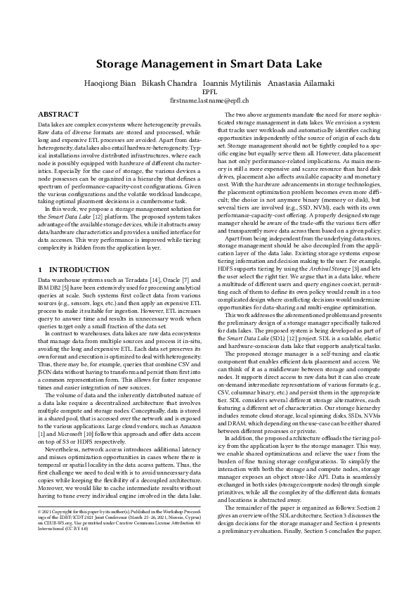 (PDF) Storage Management in Smart Data Lake