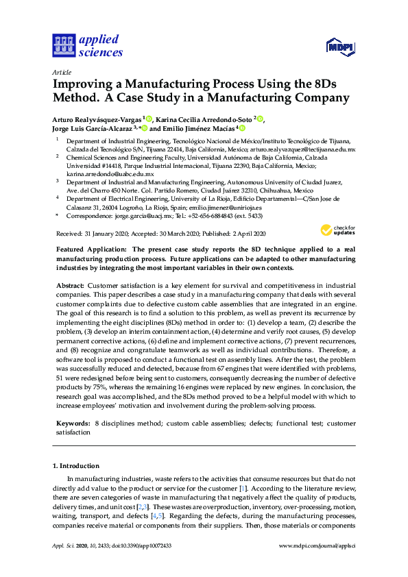 (PDF) Improving a Manufacturing Process Using the 8Ds Method. A Case ...