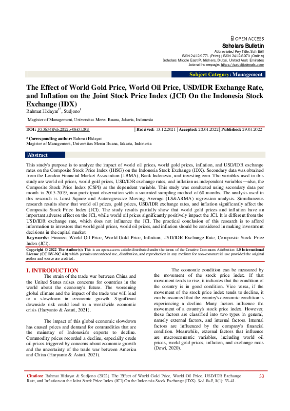 (PDF) The Effect of World Gold Price, World Oil Price, USD/IDR Exchange ...