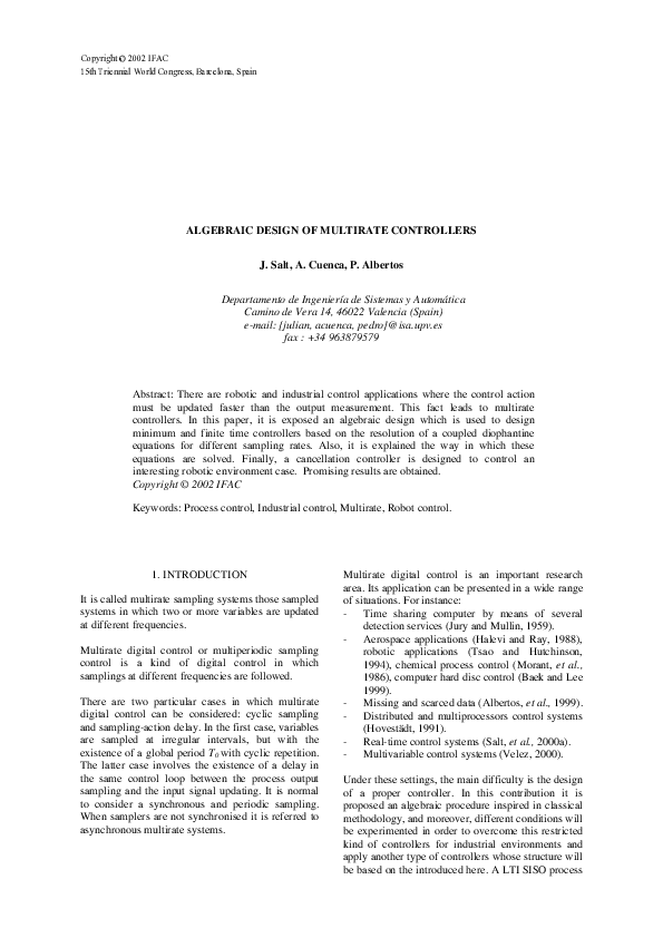 (PDF) Algebraic Design of Multirate Controllers