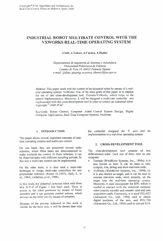 (PDF) Industrial Robot Multirate Control with the VxWorks Real-Time Operating System