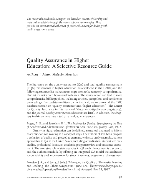 (PDF) Quality Assurance in Higher Education: A Selective Resource Guide