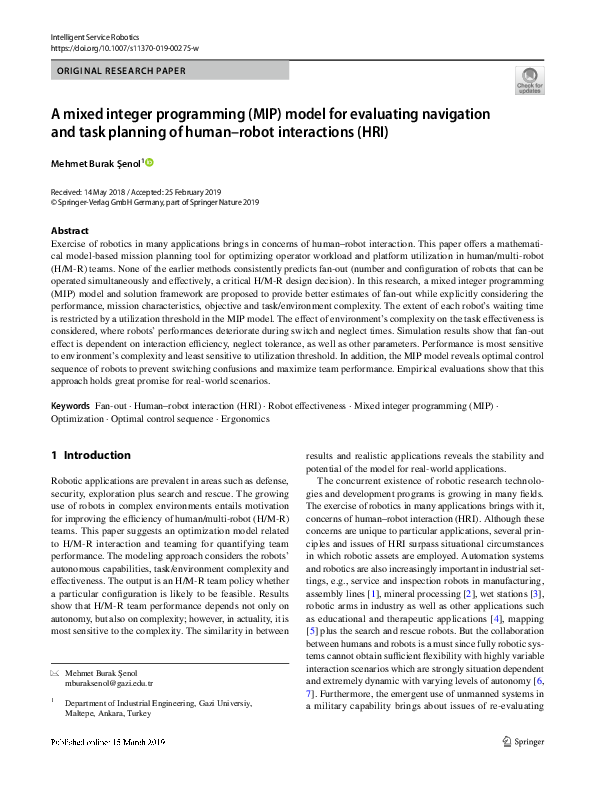 (PDF) MIP Model for Human-Robot Interaction Planning