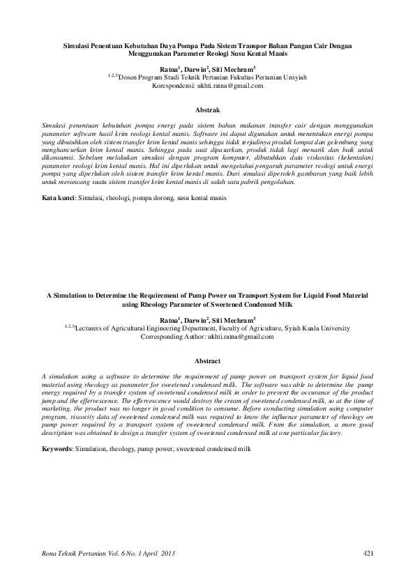(PDF) Simulasi Penentuan Kebutuhan Daya Pompa Pada Sistem Transpor ...