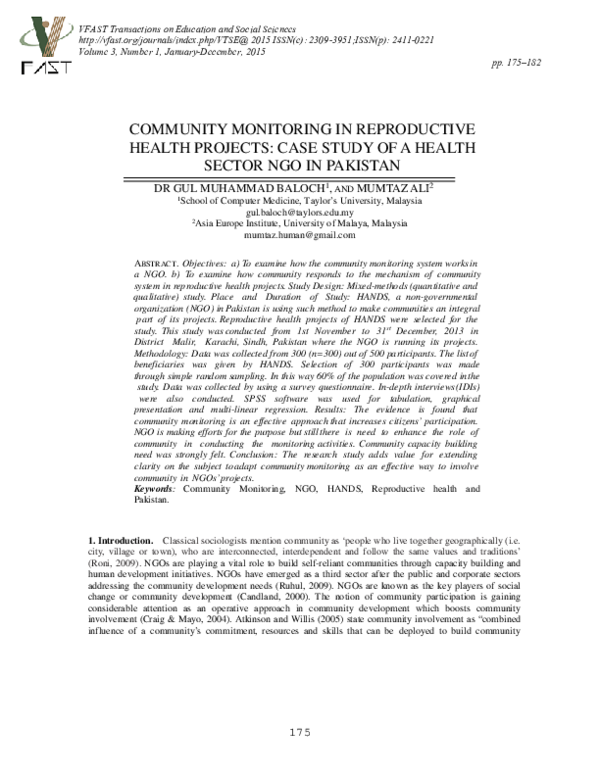 (PDF) Community Monitoring in Reproductive Health Projects: Case Study ...
