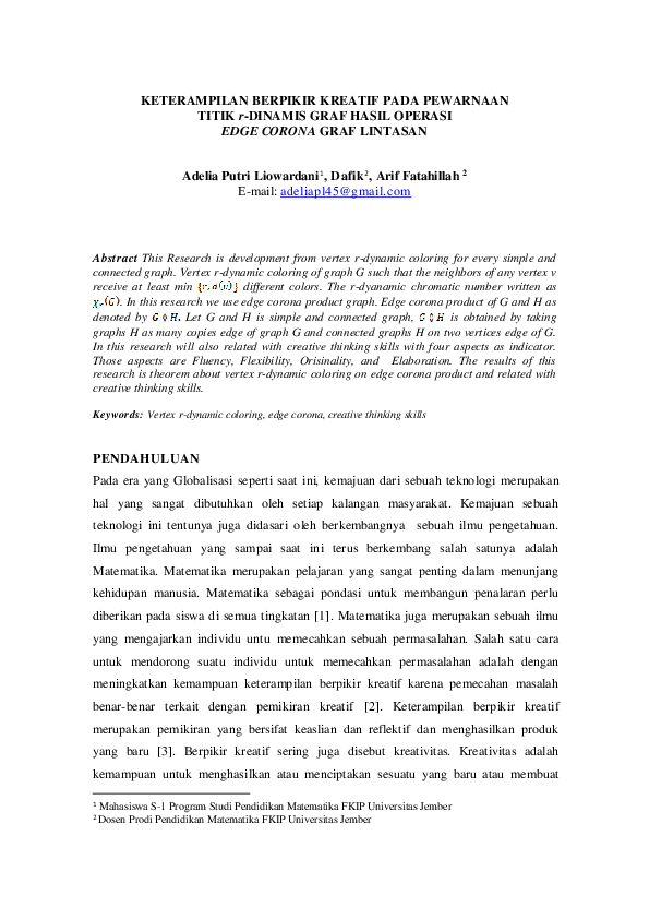 (PDF) KETERAMPILAN BERPIKIR KREATIF PADA PEWARNAAN TITIK r-DINAMIS GRAF ...