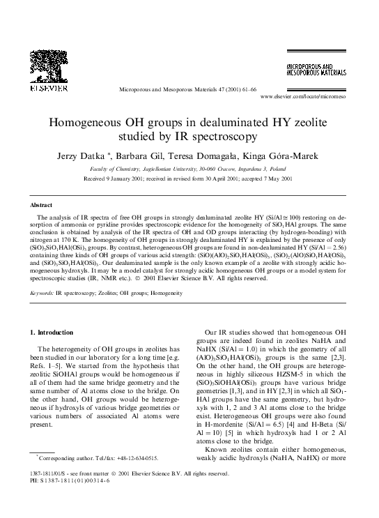 (PDF) Homogeneous OH groups in dealuminated HY zeolite studied by IR ...