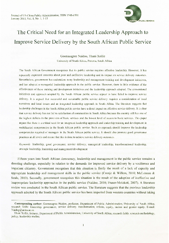 (PDF) The critical need ffor an integrated leadership approach to ...