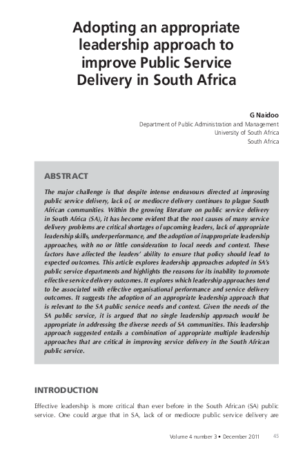 (PDF) Adopting an appropriate leadership approach to improve public ...