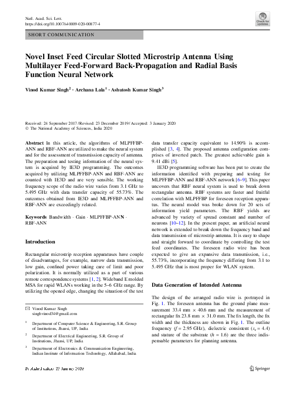 (PDF) Novel Inset Feed Circular Slotted Microstrip Antenna Using Multilayer Feed-Forward Back ...