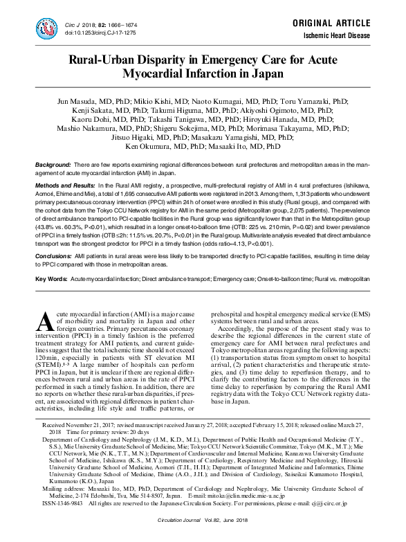 (PDF) Rural-Urban Disparity in Emergency Care for Acute Myocardial Infarction in Japan