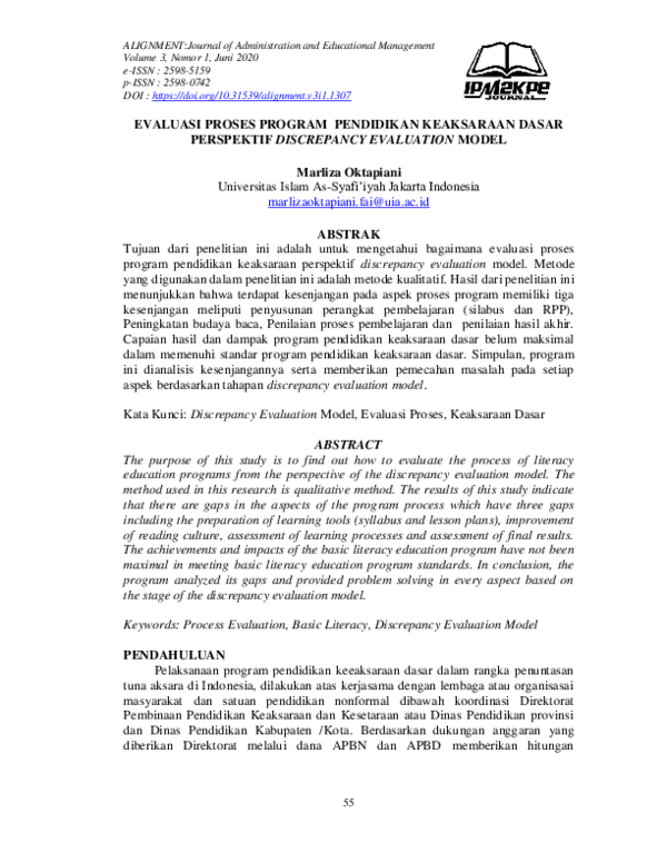 (PDF) Evaluasi Proses Program Pendidikan Keaksaraan Dasar Perspektif ...