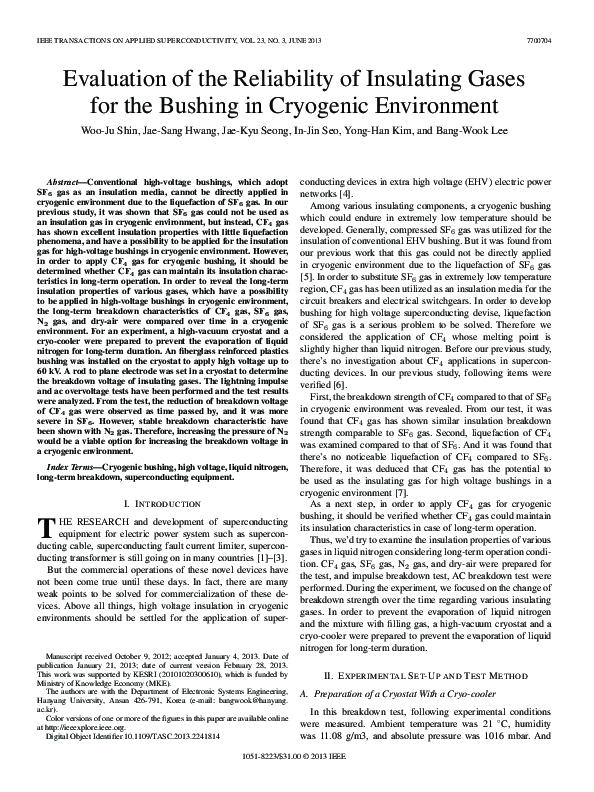 (PDF) Evaluation of the Reliability of Insulating Gases for the Bushing ...