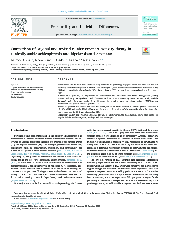 (PDF) Comparison of original and revised reinforcement sensitivity ...