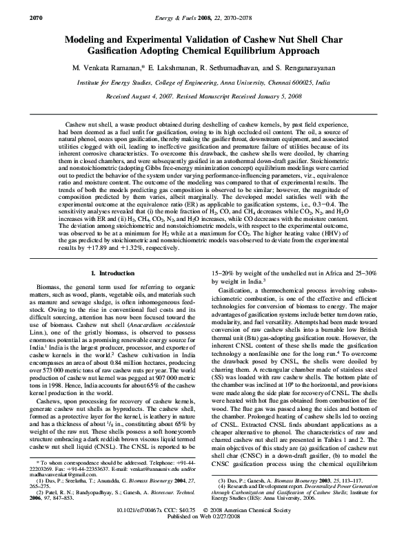 (PDF) Modeling and Experimental Validation of Cashew Nut Shell Char ...