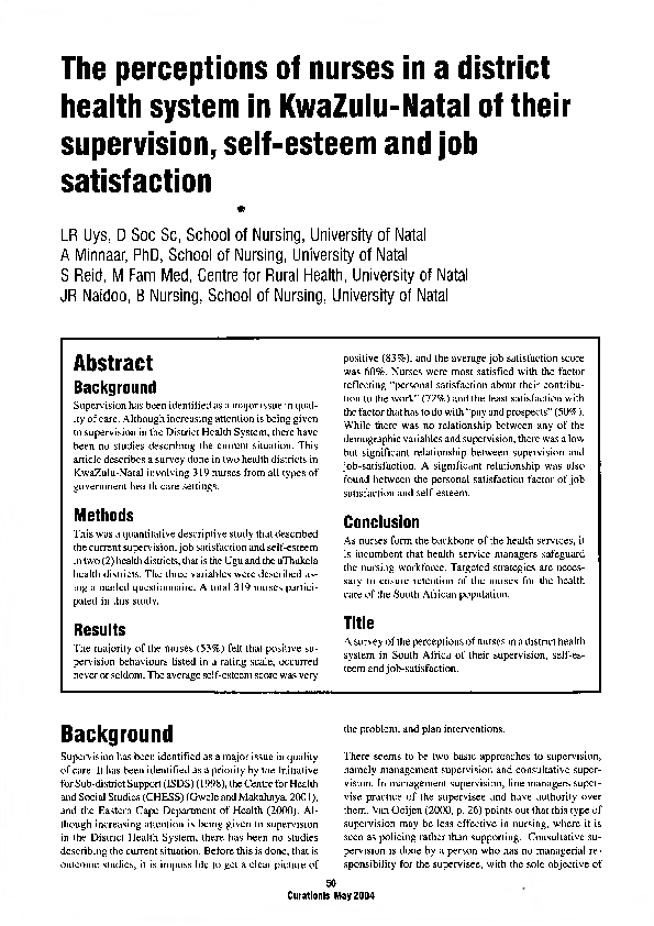 (PDF) The perceptions of nurses in a district health system in KwaZulu ...