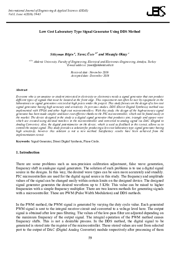 (PDF) Low Cost Laboratory Type Signal Generator Using DDS Method