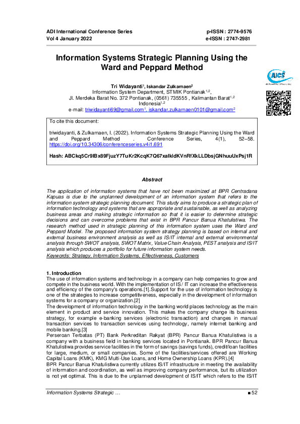 (PDF) Information Systems Strategic Planning Using the Ward and Peppard Method