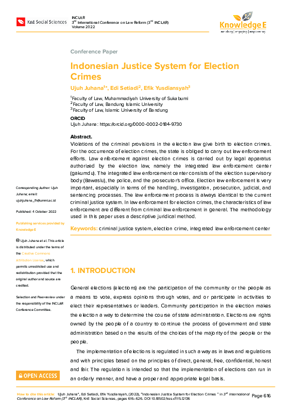 (PDF) Indonesian Justice System for Election Crimes | ujuh juhana ...