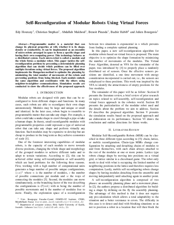 (PDF) Self-Reconfiguration of Modular Robots Using Virtual Forces