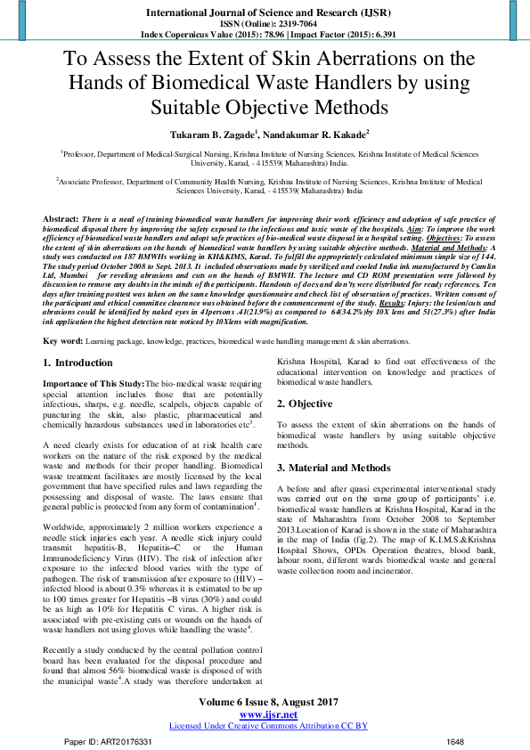 (PDF) To Assess the Extent of Skin Aberrations on the Hands of ...