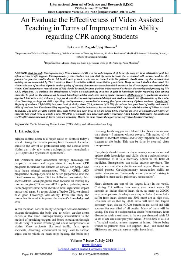 (PDF) An Evaluate the Effectiveness of Video Assisted Teaching in Terms ...