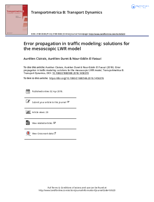 (PDF) Error propagation in traffic modeling: solutions for the mesoscopic LWR model