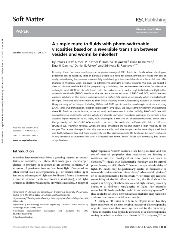 (PDF) A simple route to fluids with photo-switchable viscosities based ...