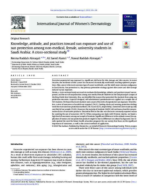 (PDF) Knowledge, attitude, and practices toward sun exposure and use of ...